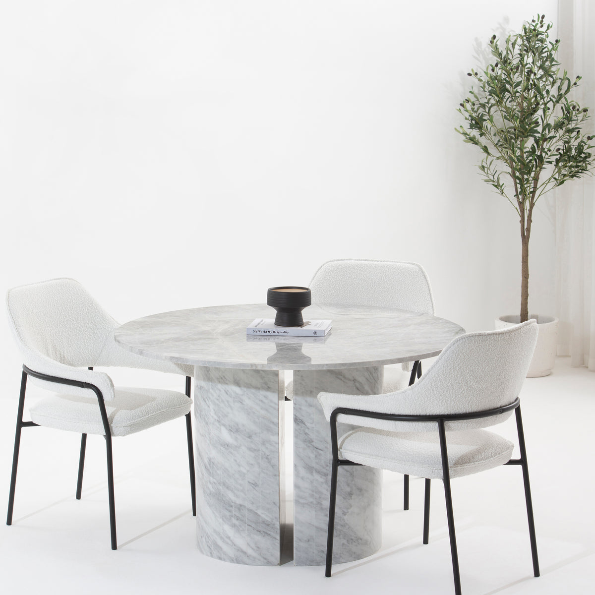 Arcus Fior De Pasco Marble Dining Table – Round Top & Sculptural Base ...