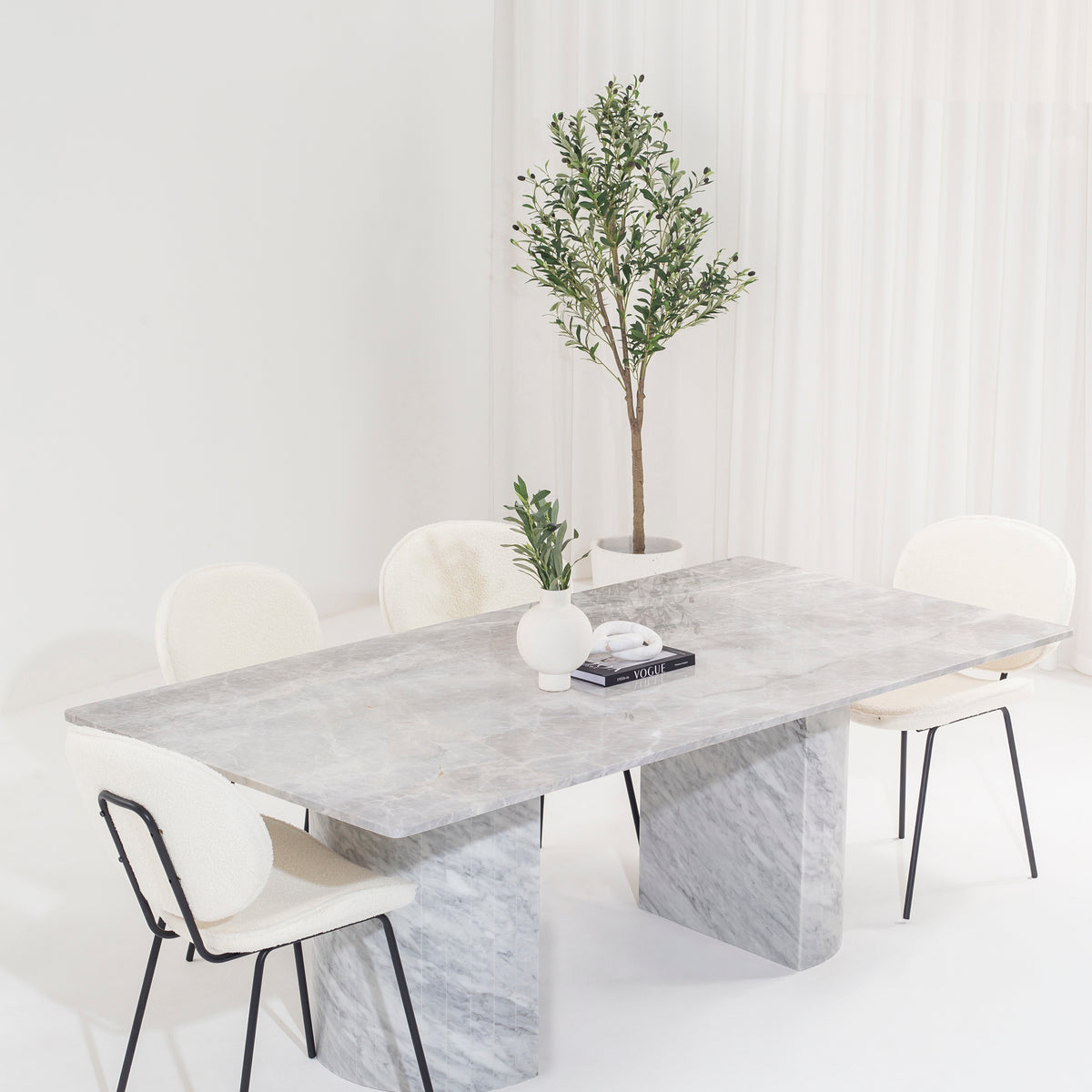 Lunaro Dining Table – Fior De Pasco Marble Top, Half Moon Base – Homekode