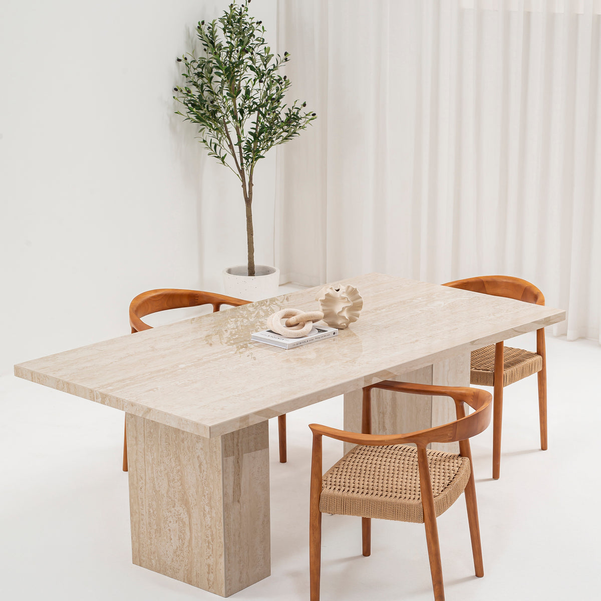 Avencia Dining Table in Travertine Finish Porcelain – Modern Elegance ...