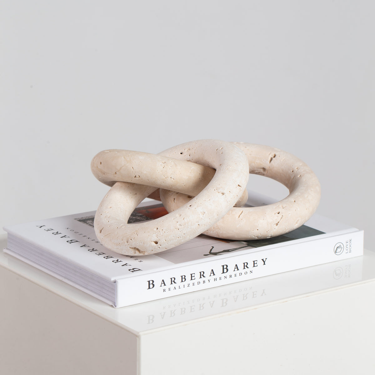 Beige Travertine Three Rings Chain Décor – Sculptural Stone Home Accent ...