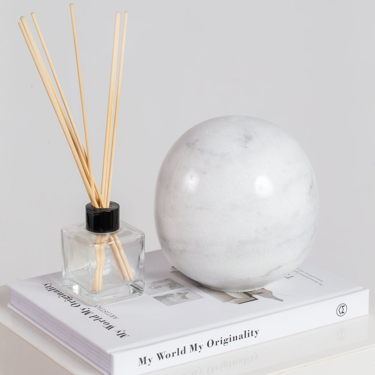 White Marble Decorative Sphere with Natural Grey Veining Art Accent ...