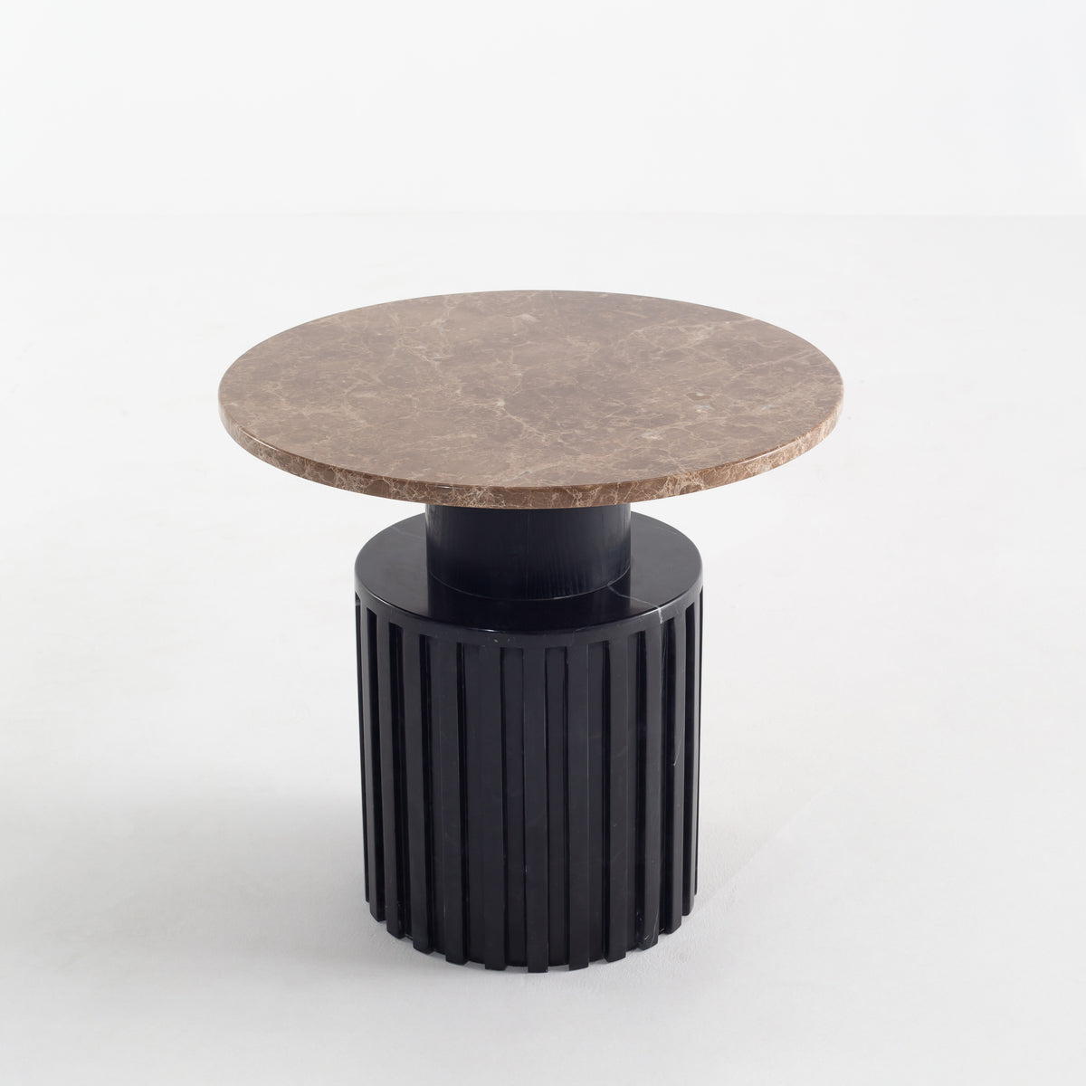 Delora Light Emprador Marble Side Table with Sculpted Black Base – Homekode