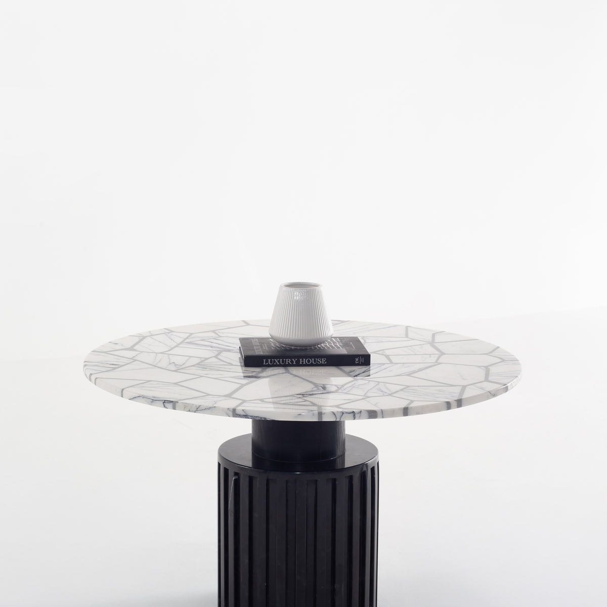 Delora Puzzle Lilac Grey Coffee Table with Black Sculpted Base Round ...