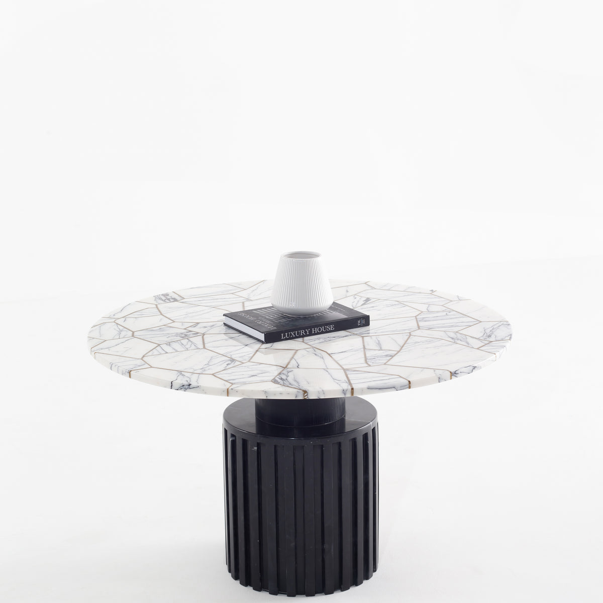 Delora Puzzle Lilac Gold Coffee Table with Black Sculpted Base Round ...