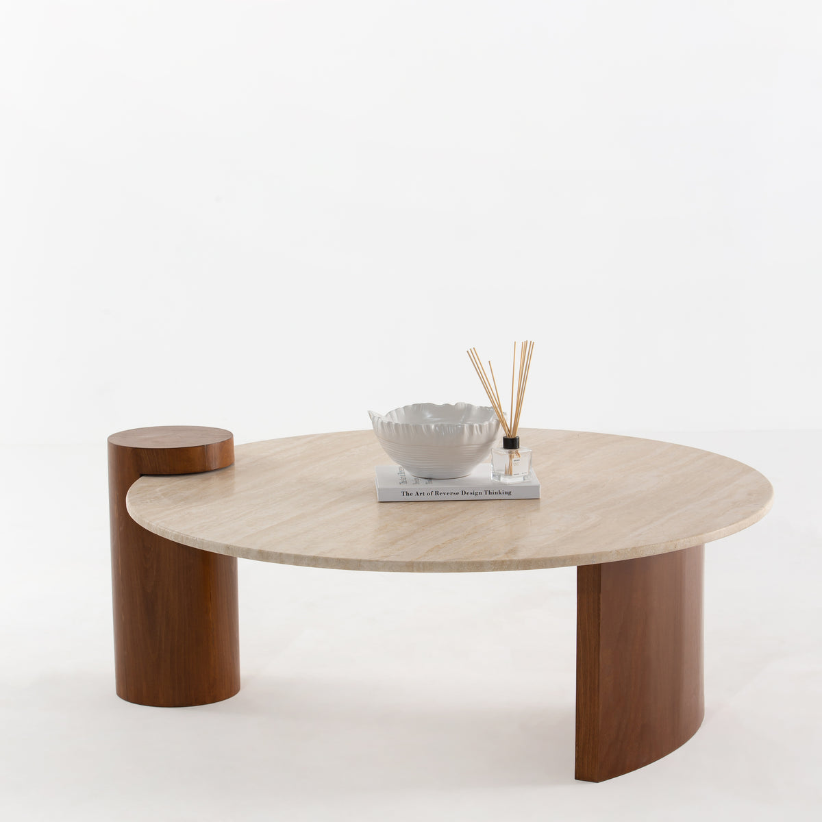 Azwa Puzzle Travertine Coffee Table Round Stone Top Modern Living Luxe ...