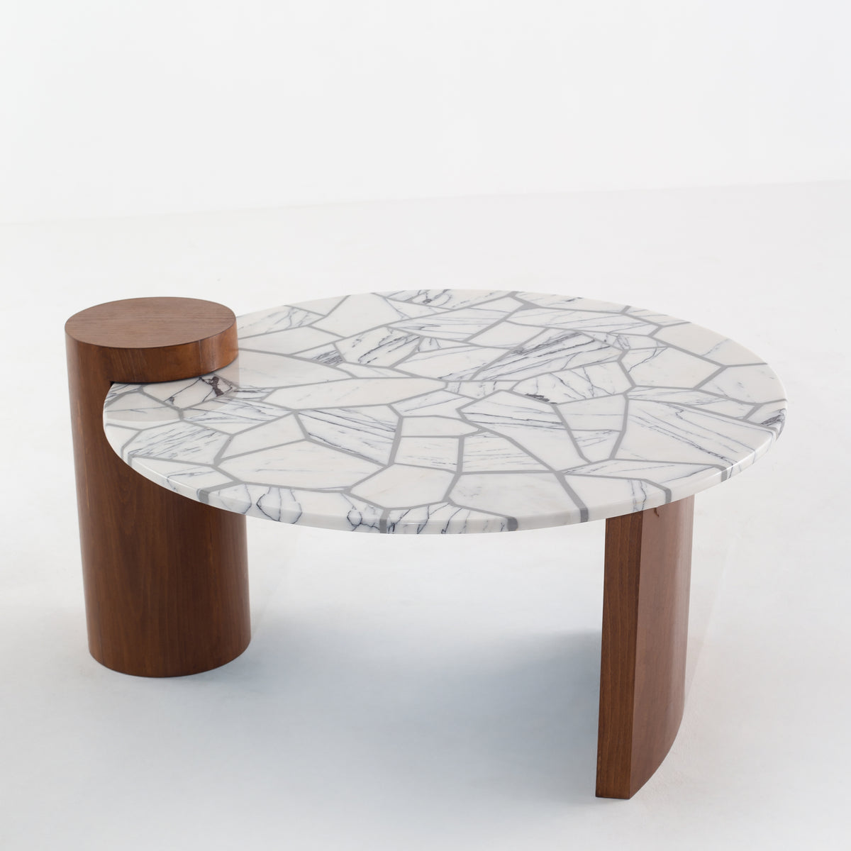 Azwa Puzzle Lilac Grey Coffee Table Round Stone Top Modern Living Room ...