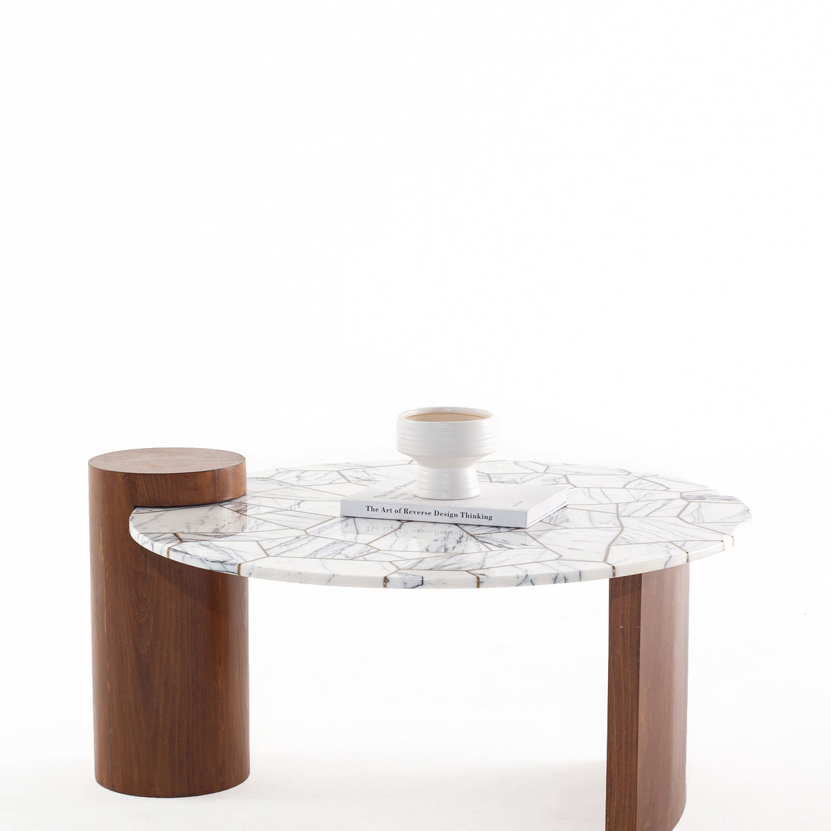 Azwa Puzzle Lilac Gold Coffee Table Round Stone Top Modern Living Room ...