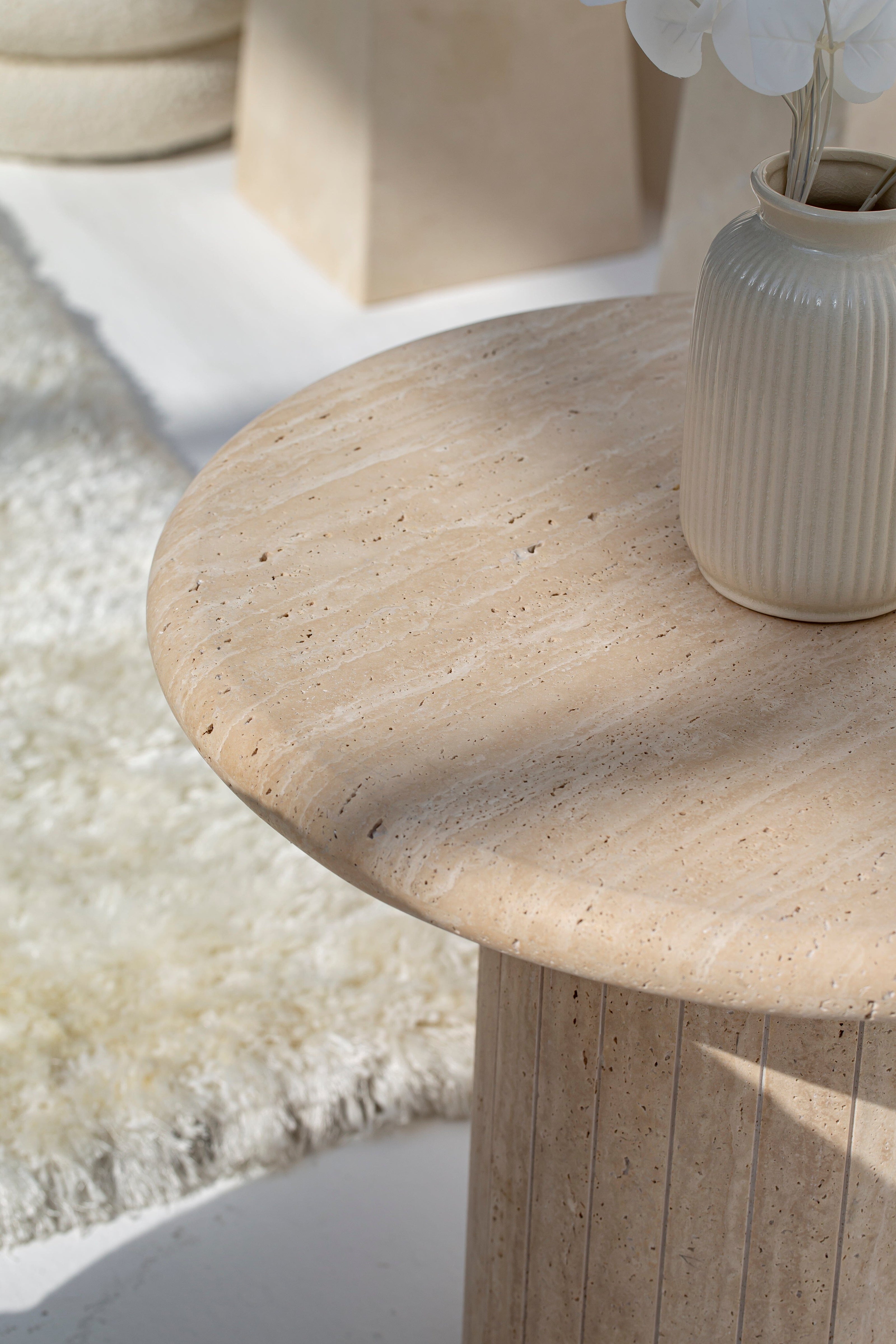 Kendall Round Travertine Side Table - Homekode