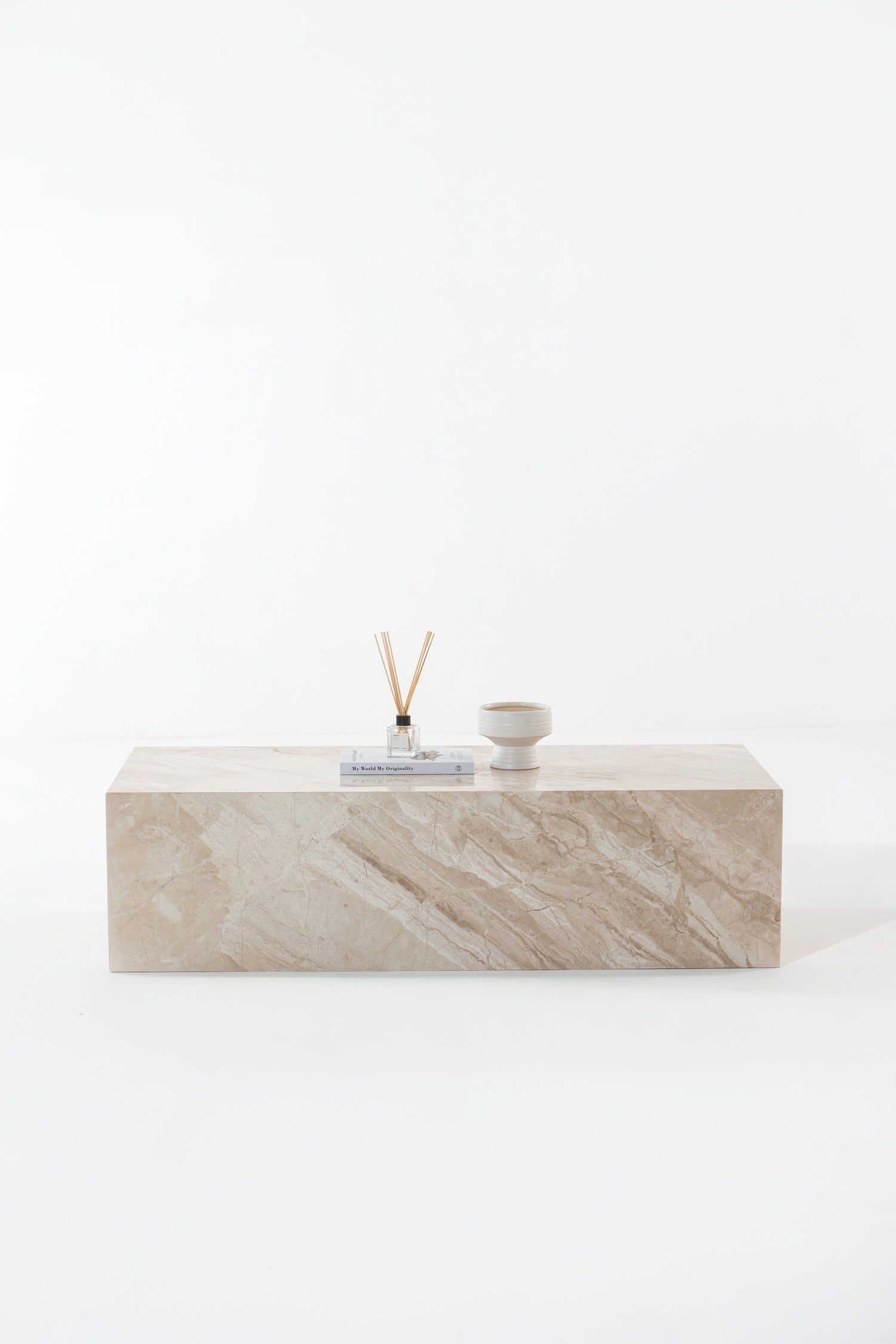 Felicity Beige Marble Coffee Table, Minimalist Block Design, Homekode