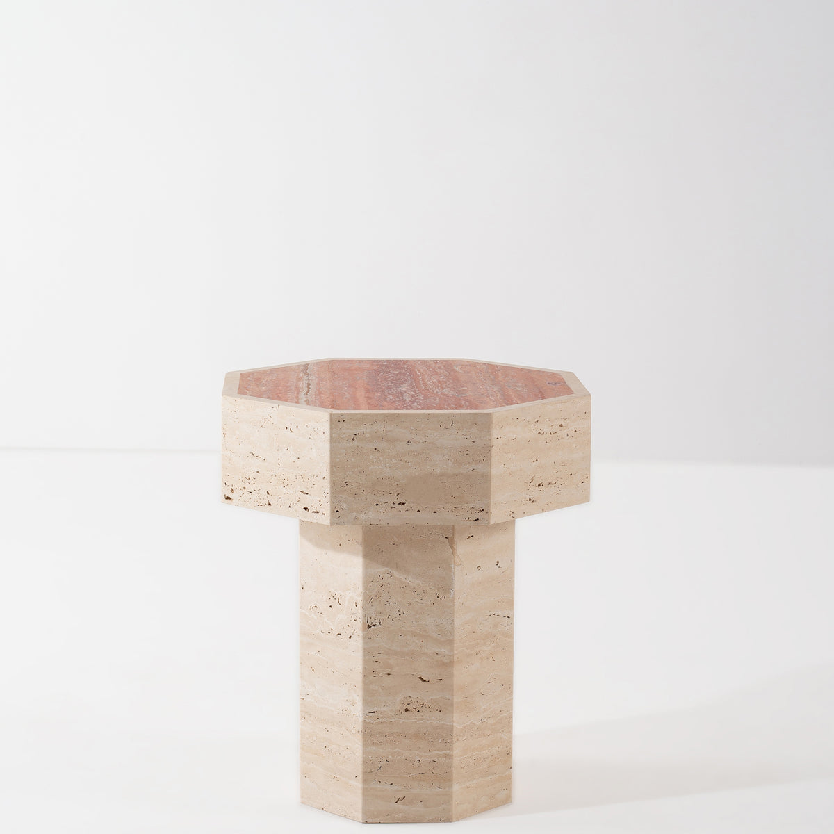 Lucasta Red Travertine Side Table with Sculptural Stone Base – Homekode