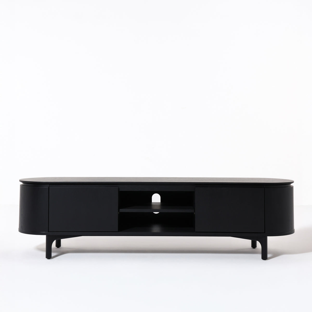Orbique Black TV Unit – Modern Curved Media Console for Contemporary ...