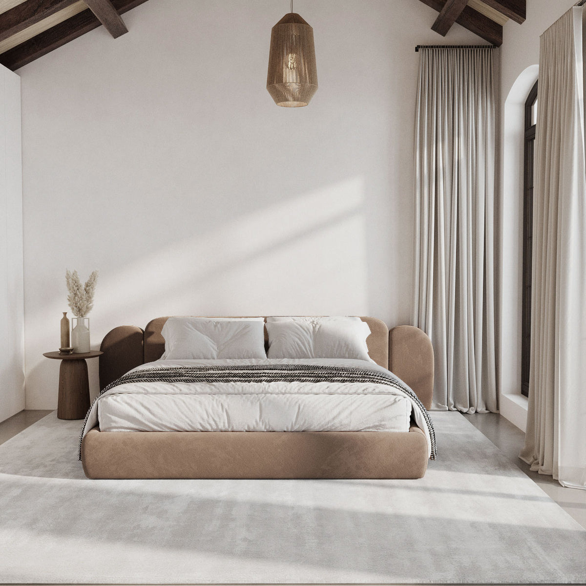 Isobel Upholstered Platform Bed in Brown – Cozy & Contemporary Style ...
