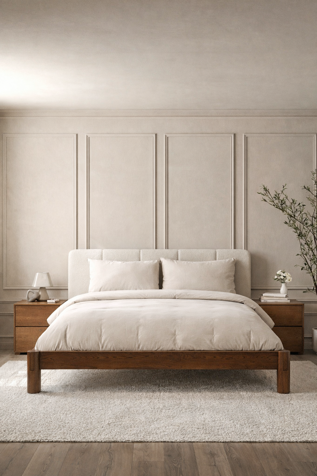 Create a Calm Luxury Bedroom with a Boucle Lightwood Bed – Homekode