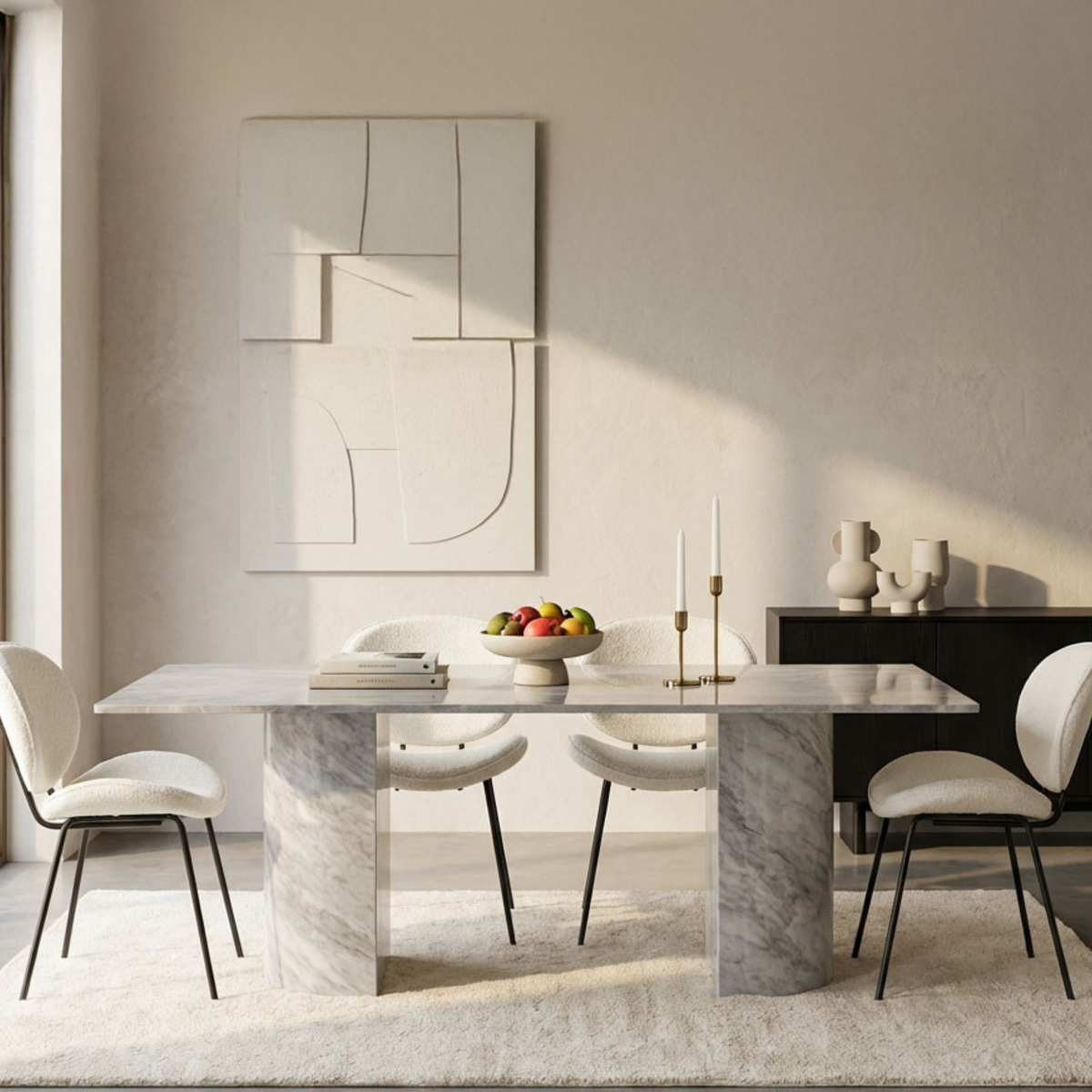 Lunaro Dining Table – Fior De Pasco Marble Top, Half Moon Base – Homekode