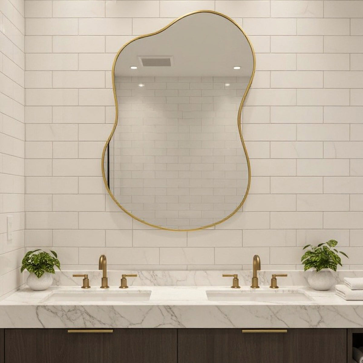 Lyba Gold Frame Irregular Mirror with Organic Contemporary Design ...