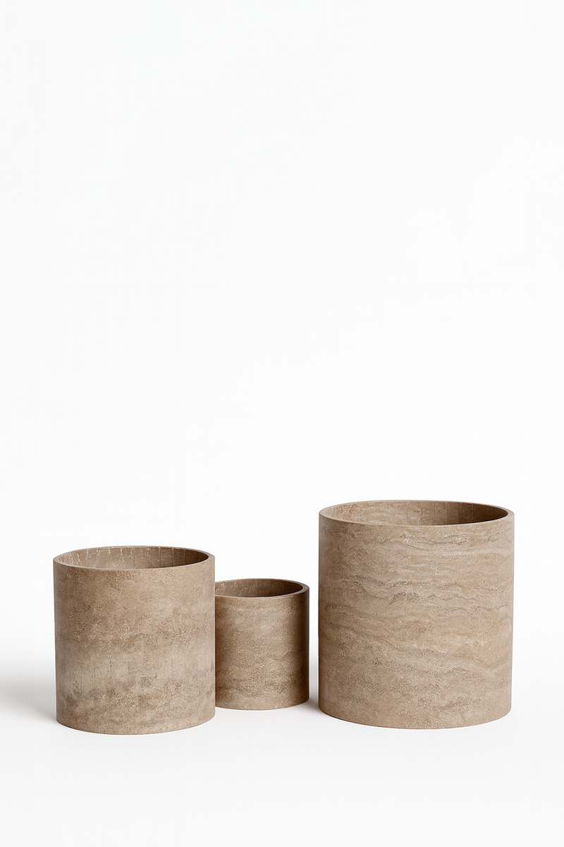 Vasaro Noche Travertine Pot | Cross Cut Filled Honed Stone Planter ...