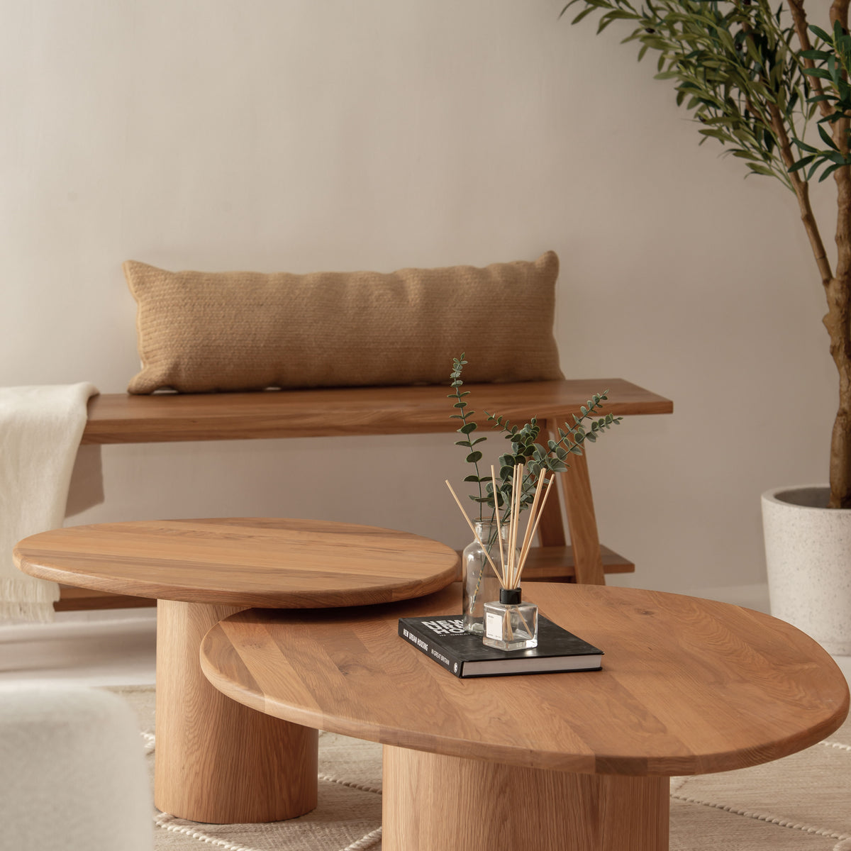 Mariano Solid Oak Nesting Coffee Table – Space-Saving Set – Homekode