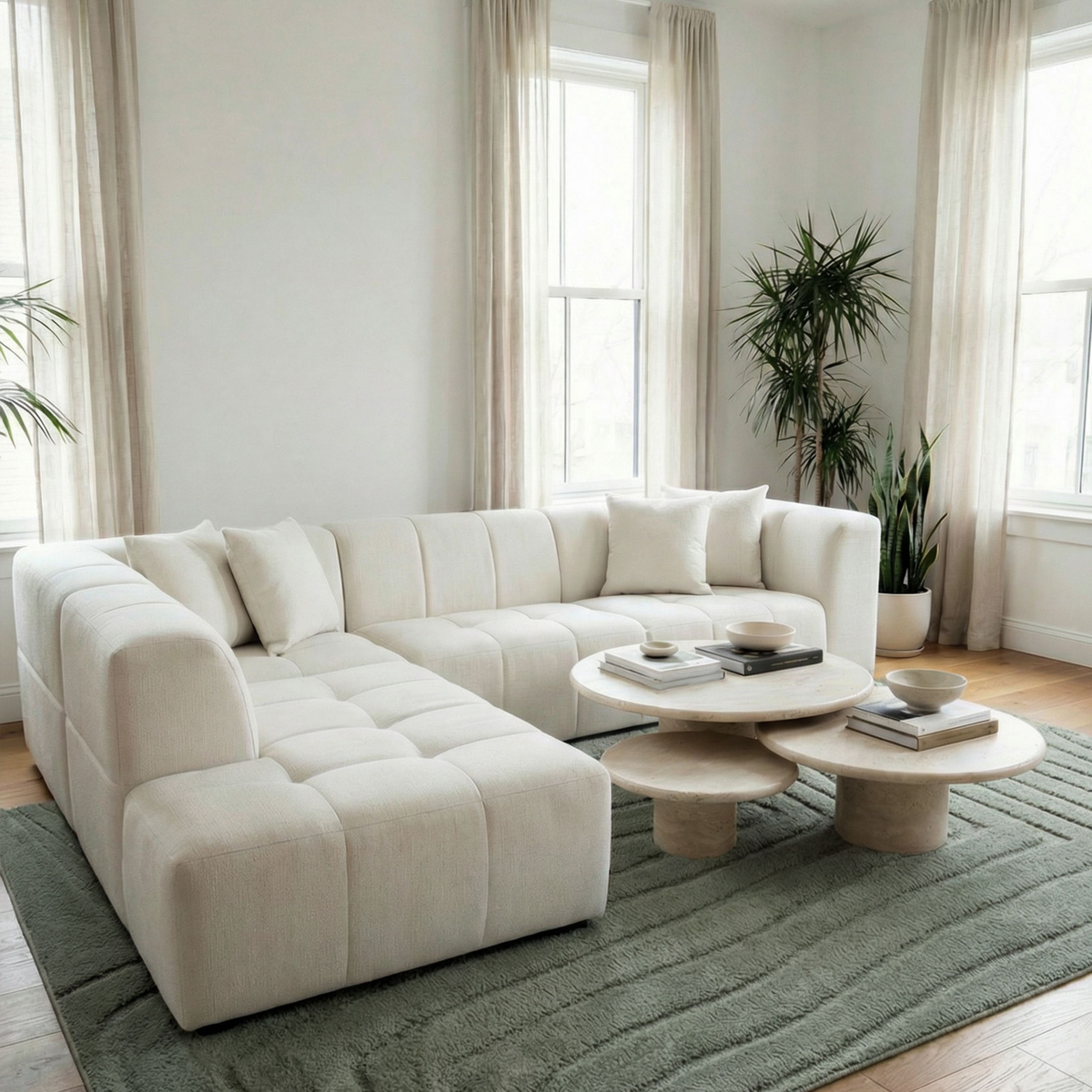 Marisa Stone Ivory L-Shaped Sofa | Modern Comfort with Timeless Style ...