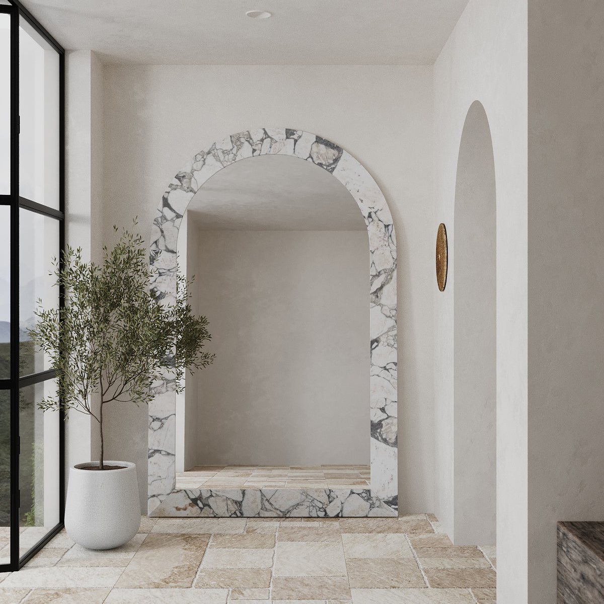 Viola Marble Arch Mirror — Natural Stone Frame, Bold Veining – Homekode