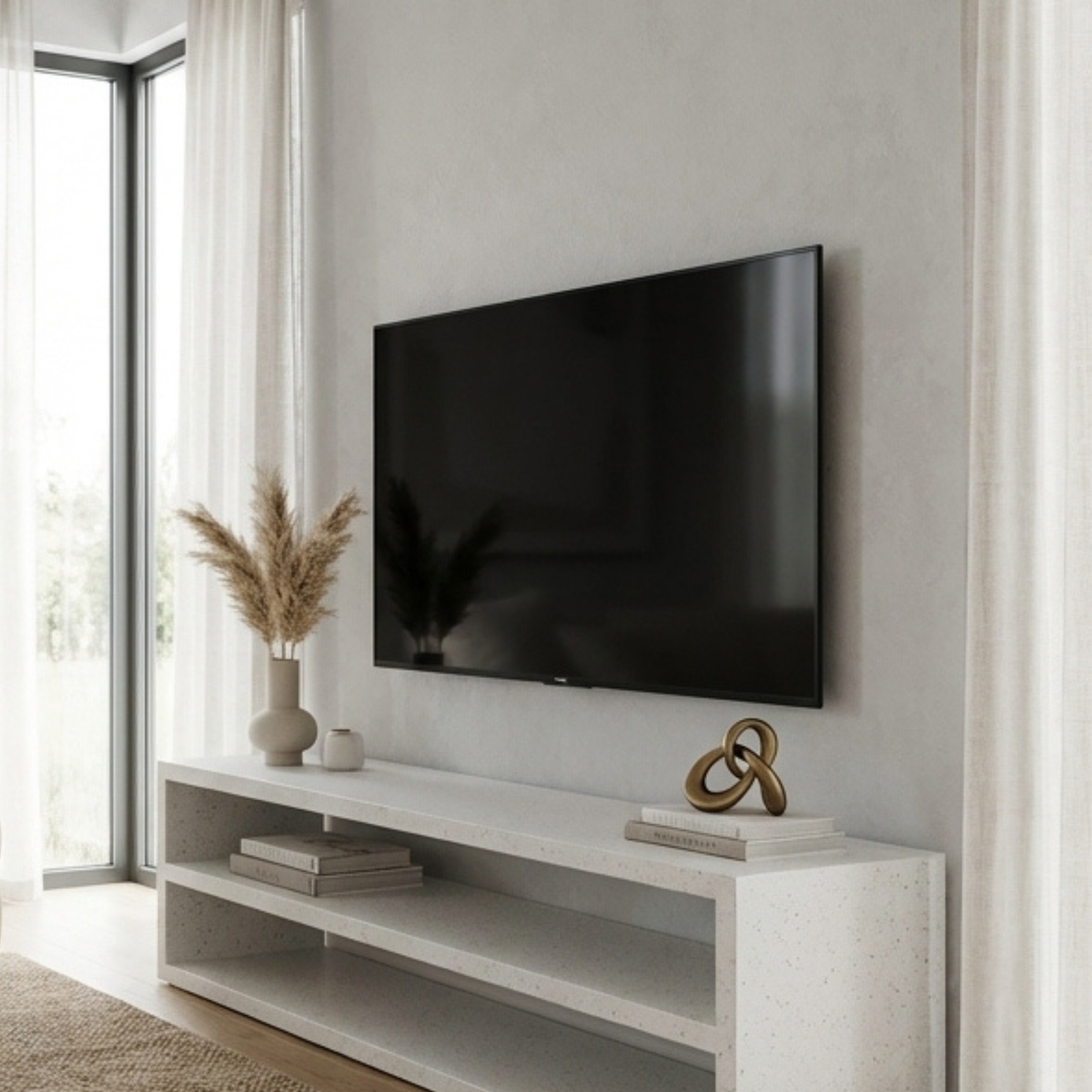 Create a Calm Living Space with an Off White Speckled TV Unit – Homekode