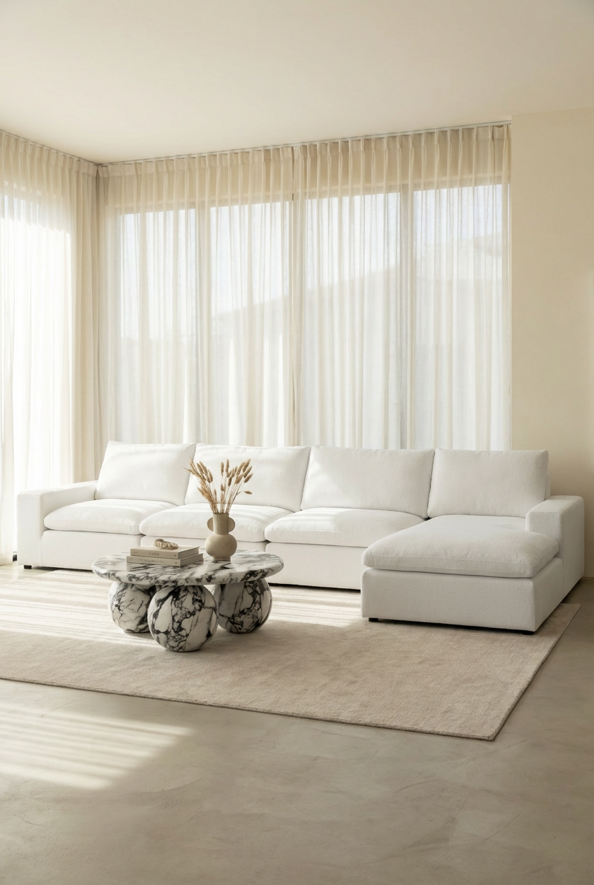 Orvella Off White Sofa 4 Seater with Ottoman – Modern Modular Comfort ...