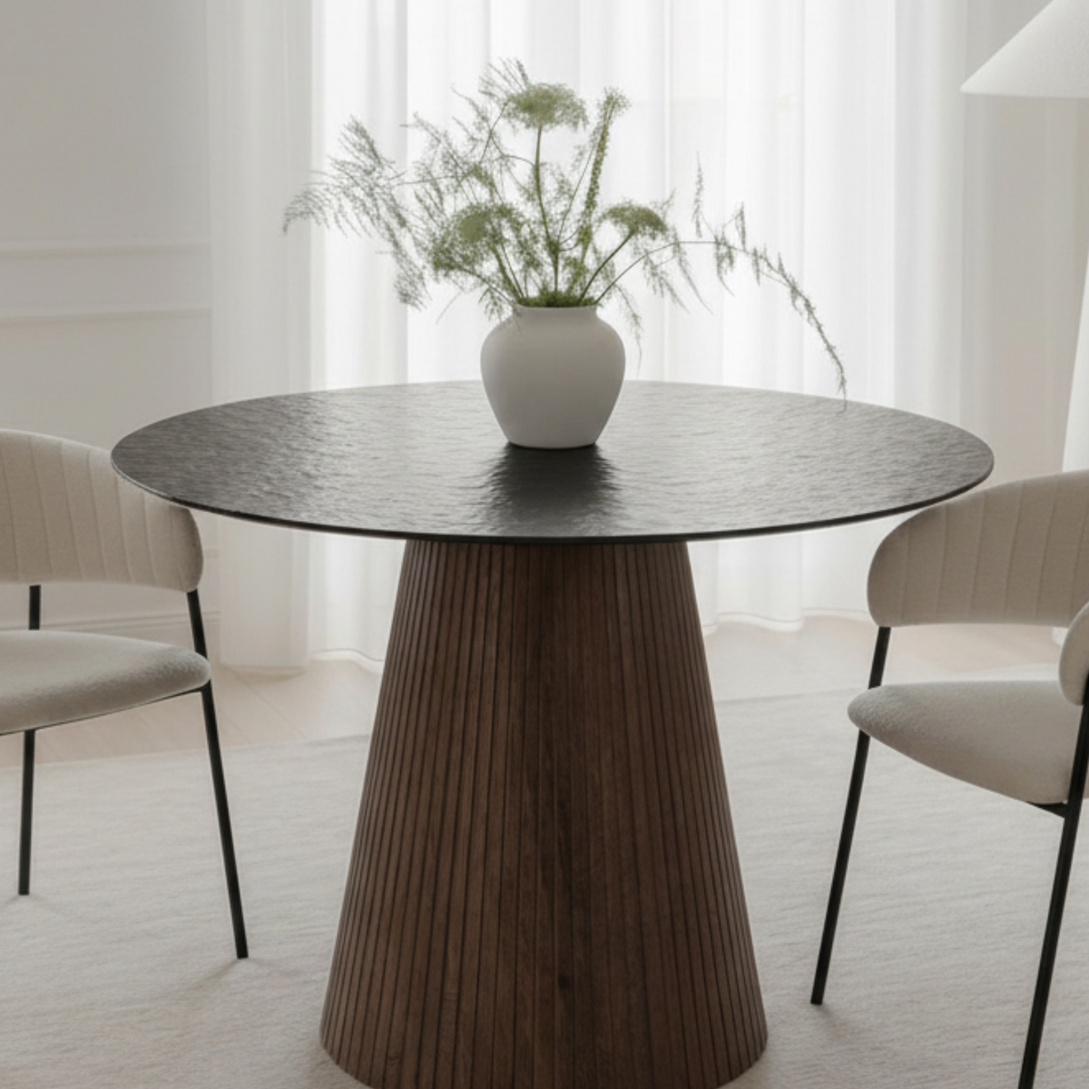 Portola Melt-Glass Round Dining Table, MDF Pedestal Base, Brown Finish ...