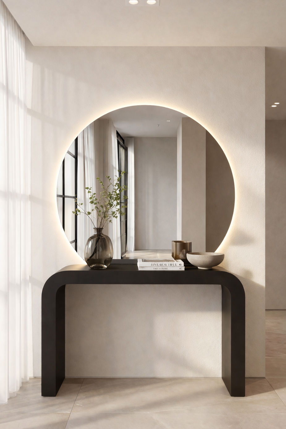 Quinn Half Moon Backlit LED Wall Mirror with Touch Light Control – Homekode