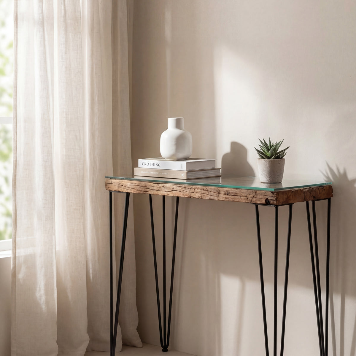 Renato Railway Wood Console Table – Glass Top Entryway Hall Console ...