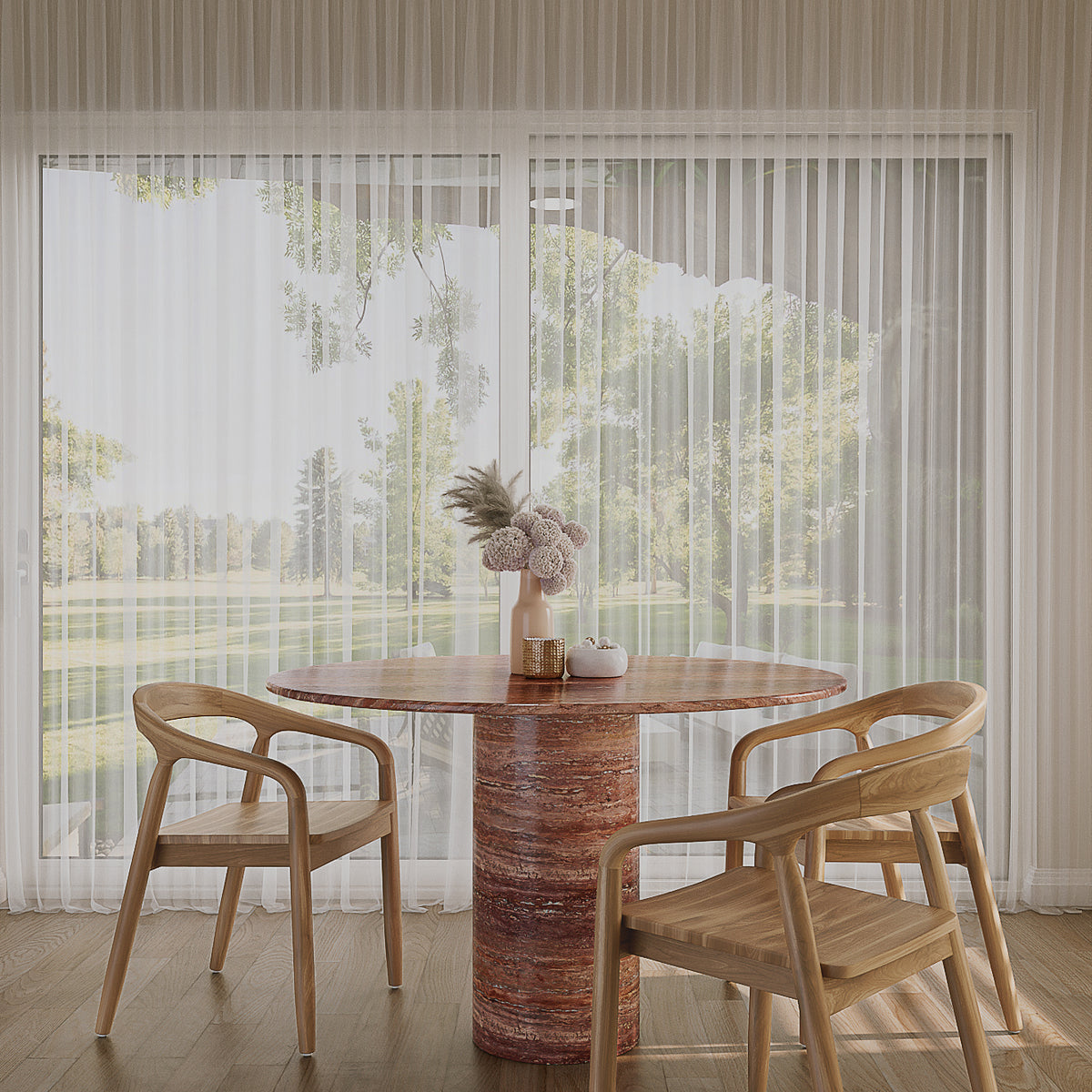 A Luxurious Red Travertine Dining Piece for Warm Sophisticated Spaces ...