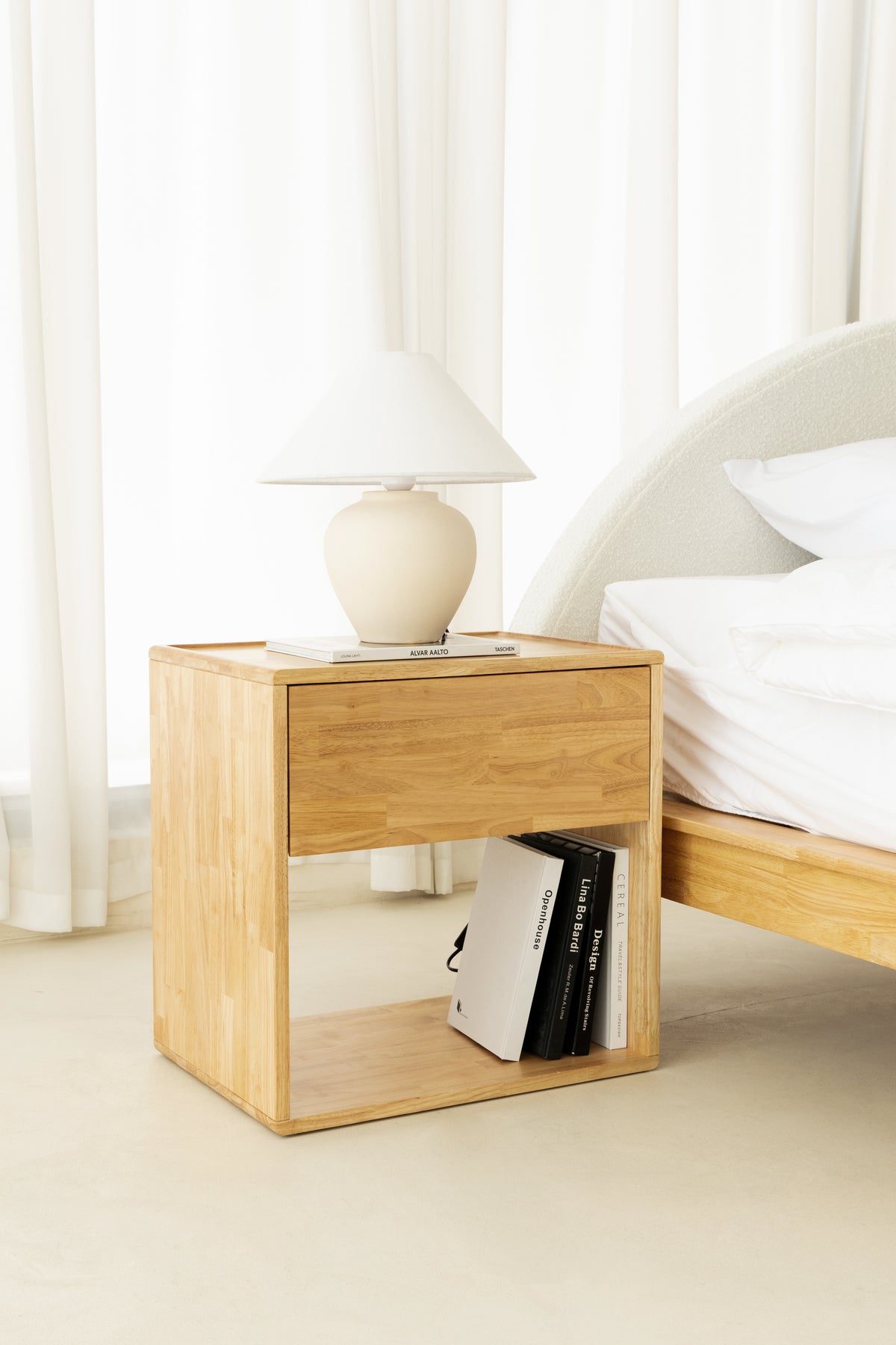 Reika Light Wood Bedside Table – Minimal Nightstand for Bedrooms – Homekode
