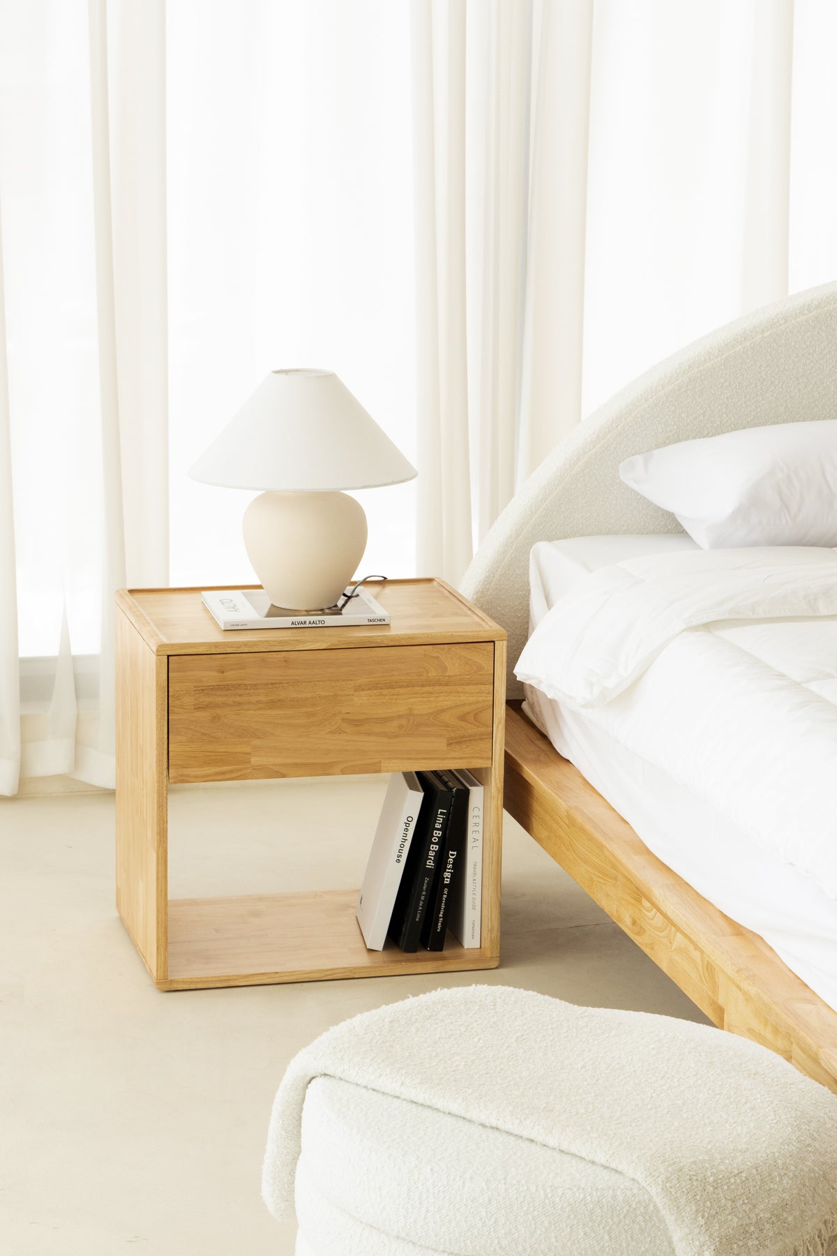 Reika Light Wood Bedside Table – Minimal Nightstand for Bedrooms – Homekode