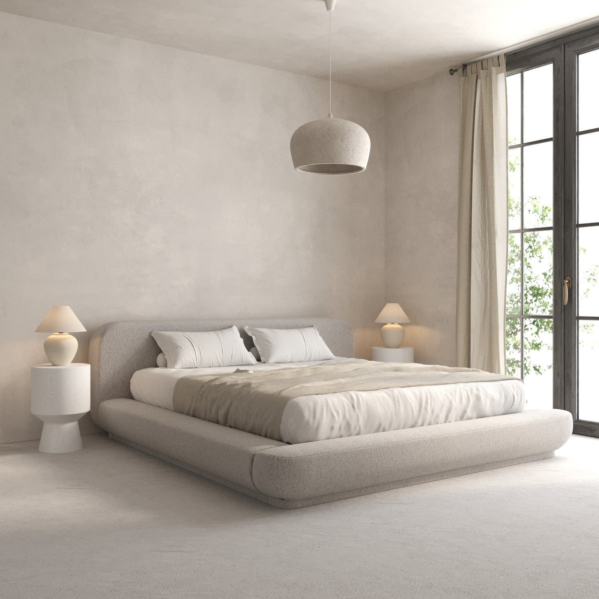Edwina Repose Grey Upholstered Platform Bed – Modern Minimalist ...