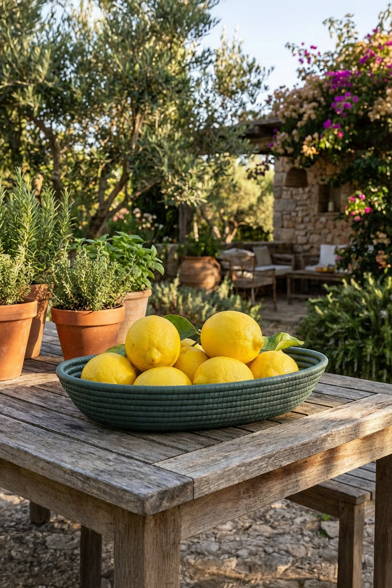 Gray Outdoor Round Tray | Modern Ribbed Serving Tray – Homekode