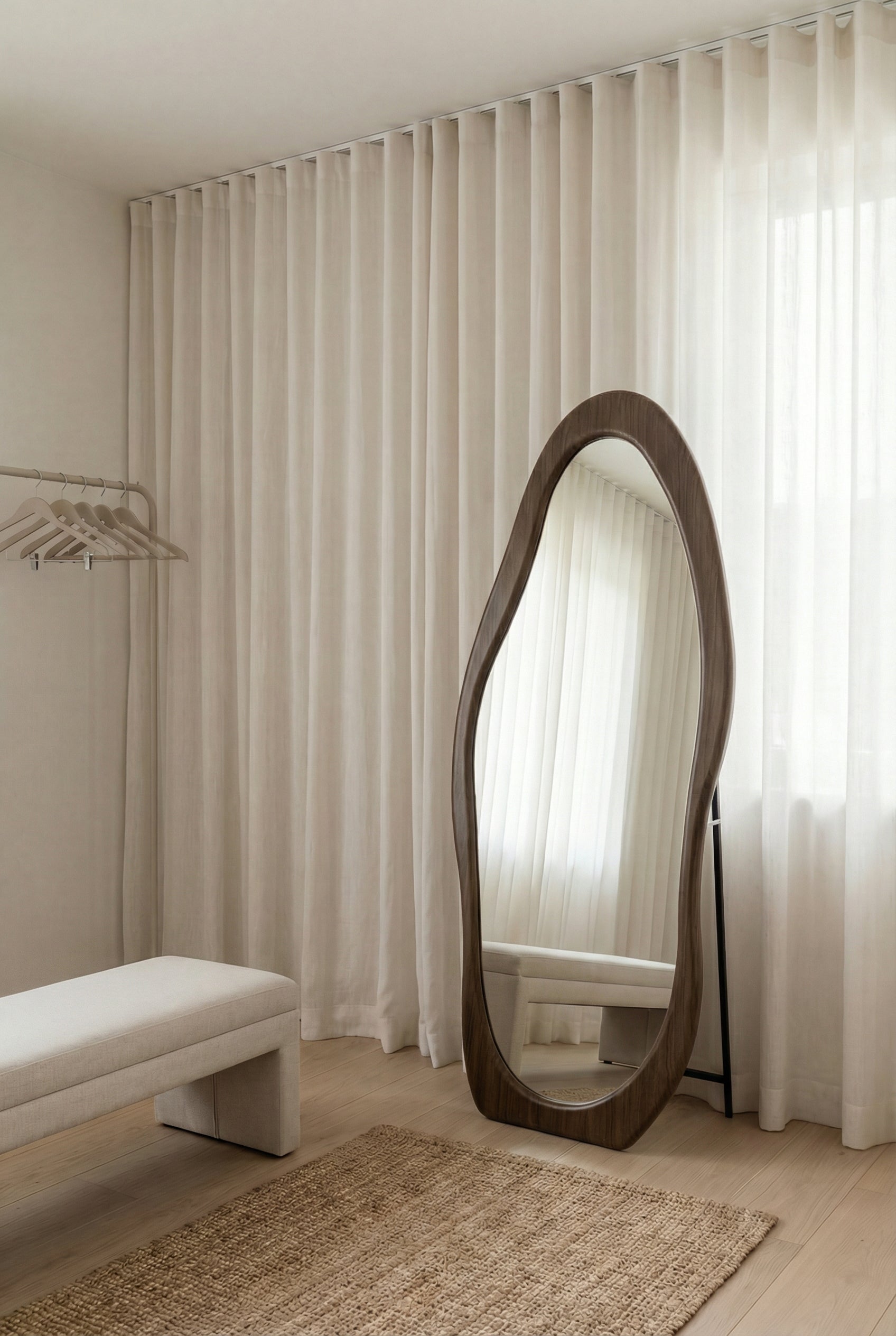 Roxana Wooden Irregular Floor Mirror for Warm Minimalist Styling – Homekode