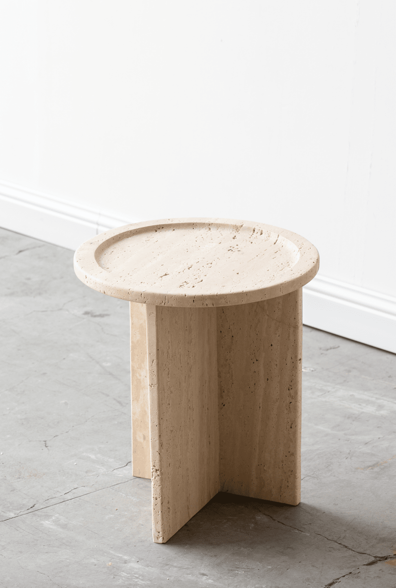 Aria Round Top Travertine Side Table - Homekode