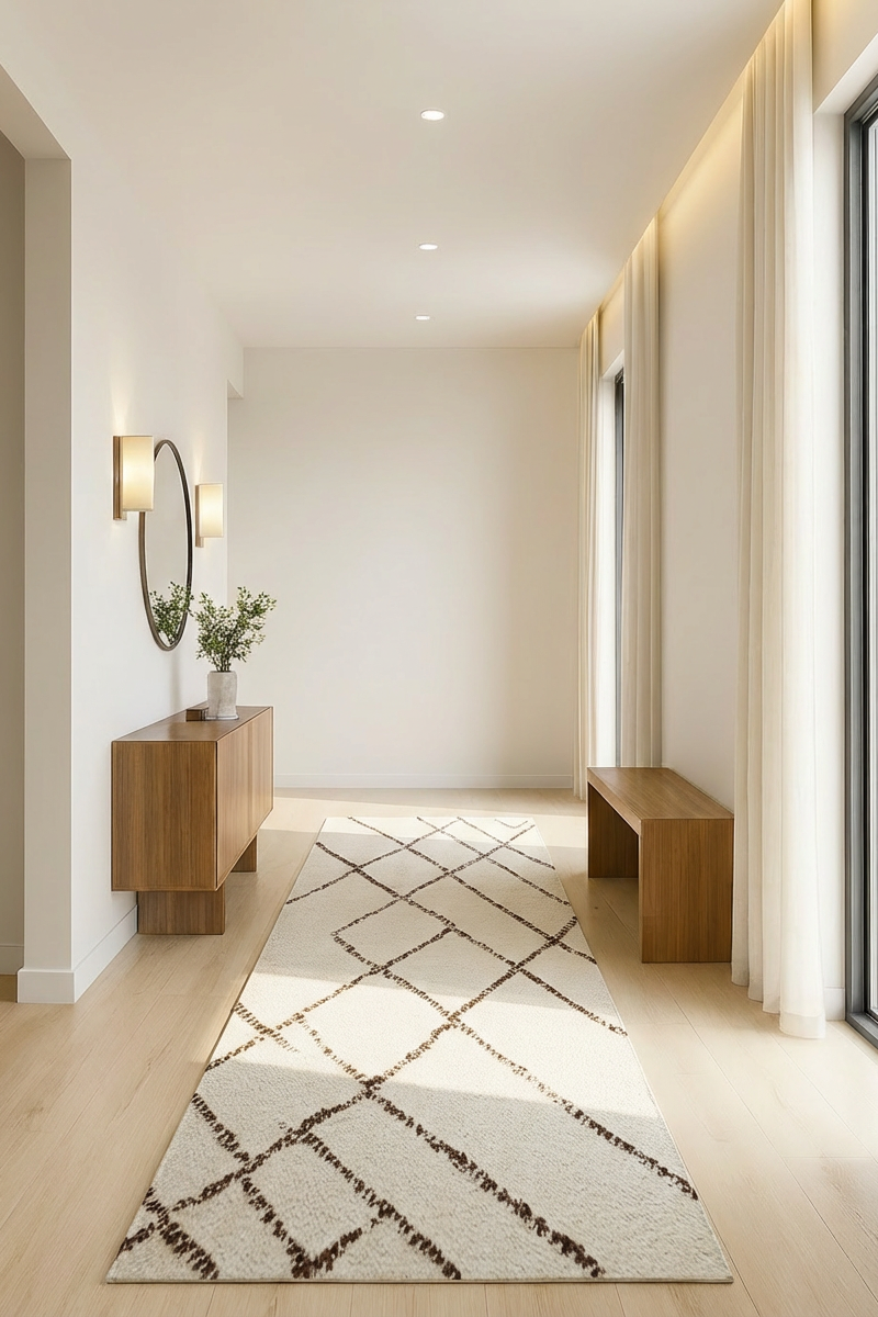 Soren White with Brown Diamond Hallway Rug 80x200CM | Modern Style ...
