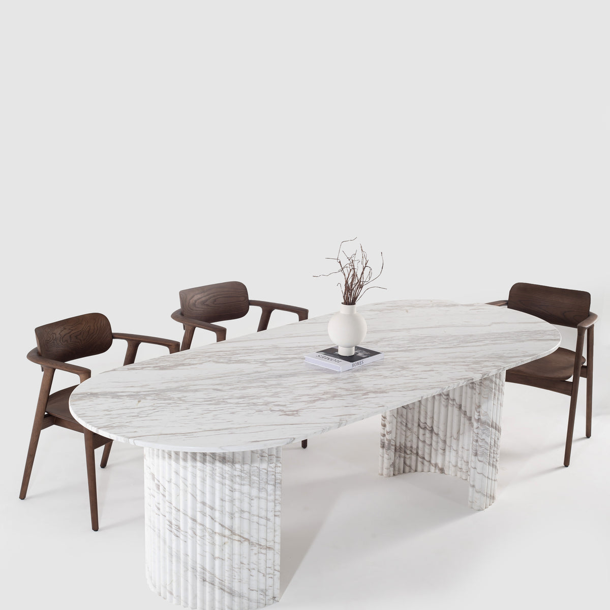 Greek Calacatta Marble Dining Table – Fluted Half-Moon Base Design ...