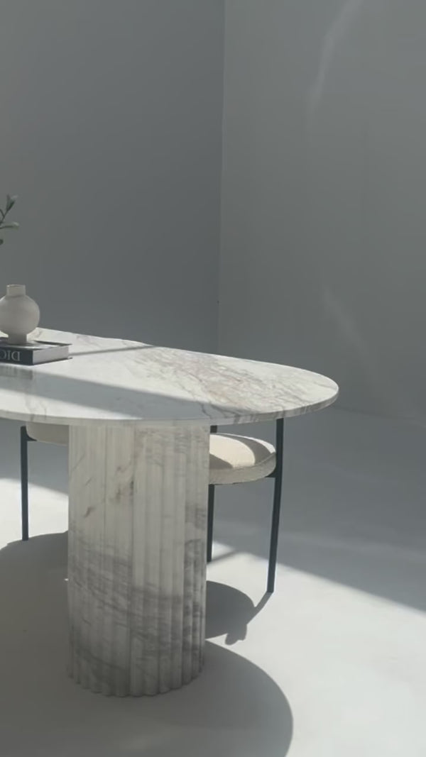 Valeria Calacatta Greek Marble Oval Dining Table Sculptural Design ...