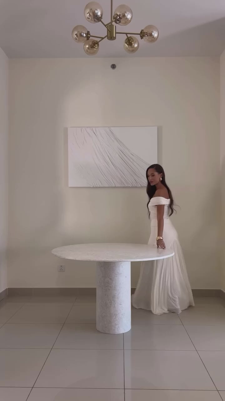 Boston Round Marble Dining Table Sculptural Pedestal Stone Design – Homekode