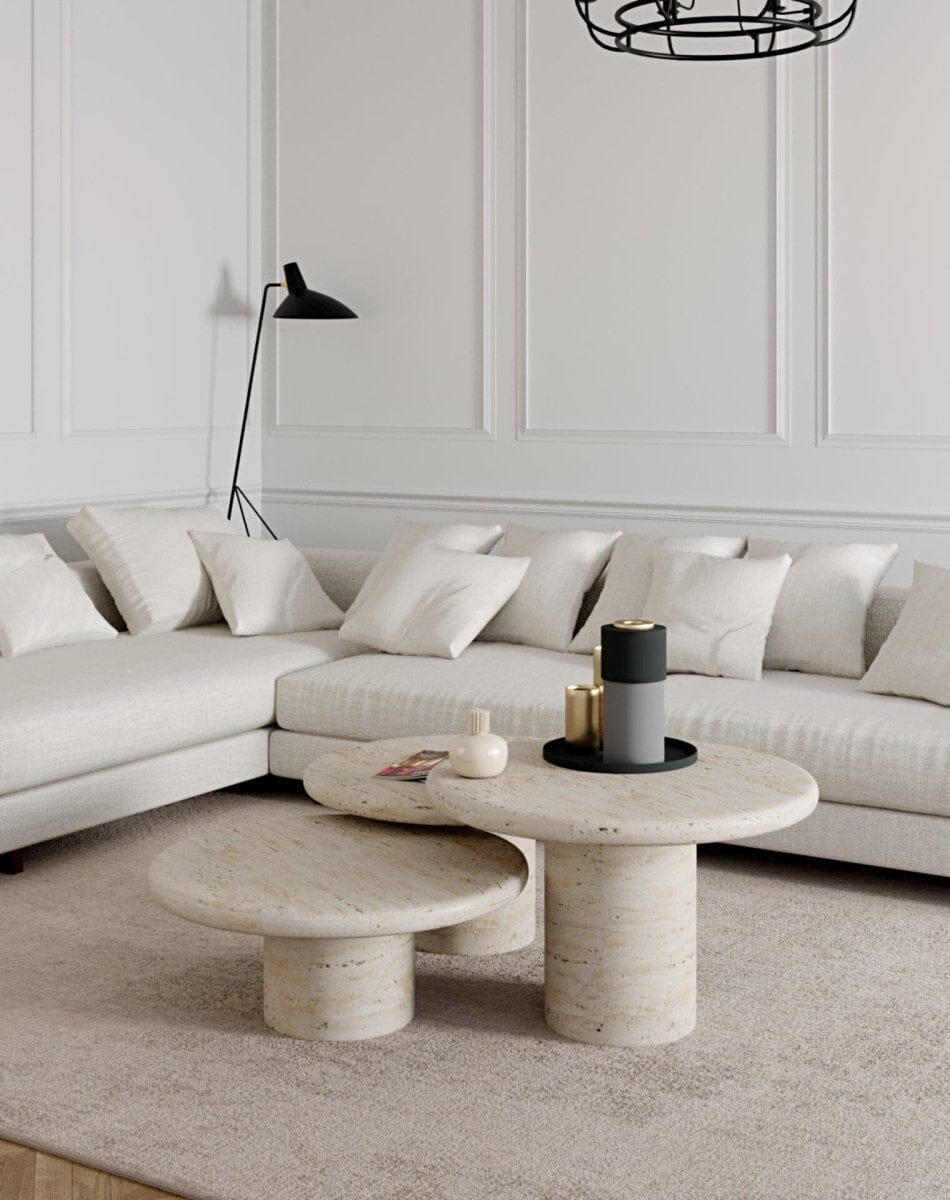 Ava Travertine Round Top Coffee Tables (3 Sizes) - Homekode