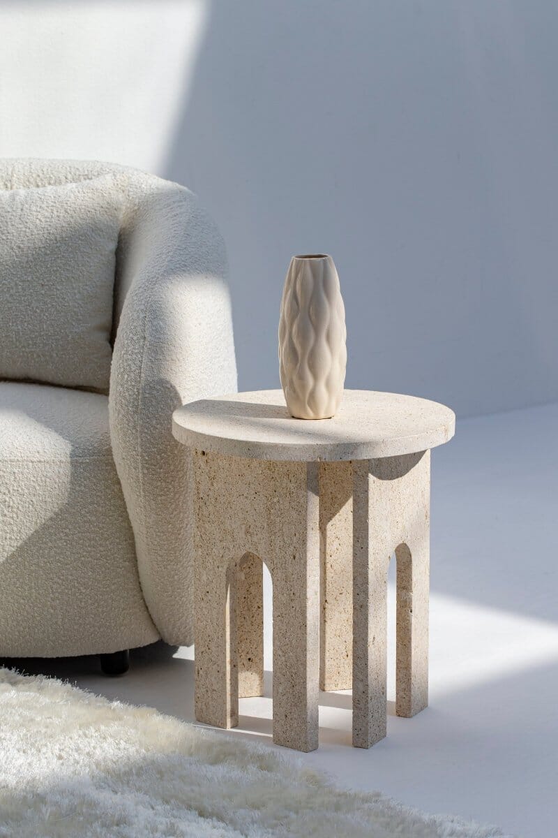 Roman Arch Legs Stone Side Table Sculptural Natural Accent Design ...