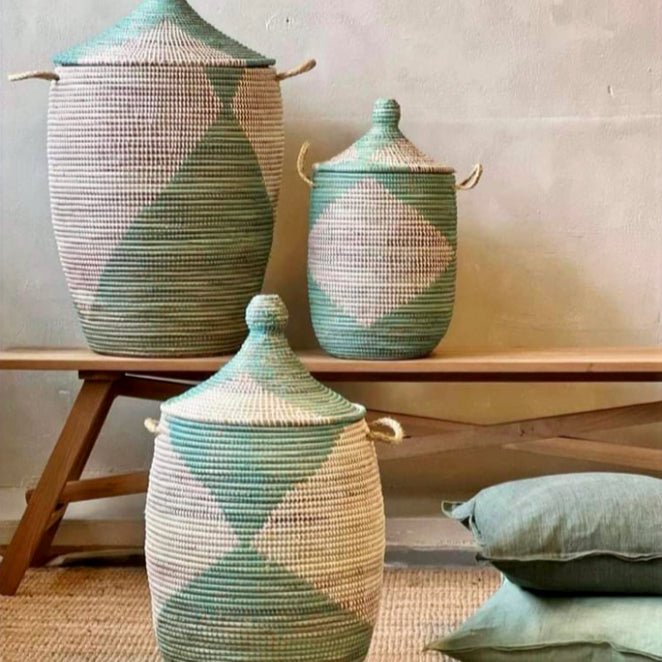 Handmade Mint Green & Beige Classic Basket (3 Sizes) - Homekode
